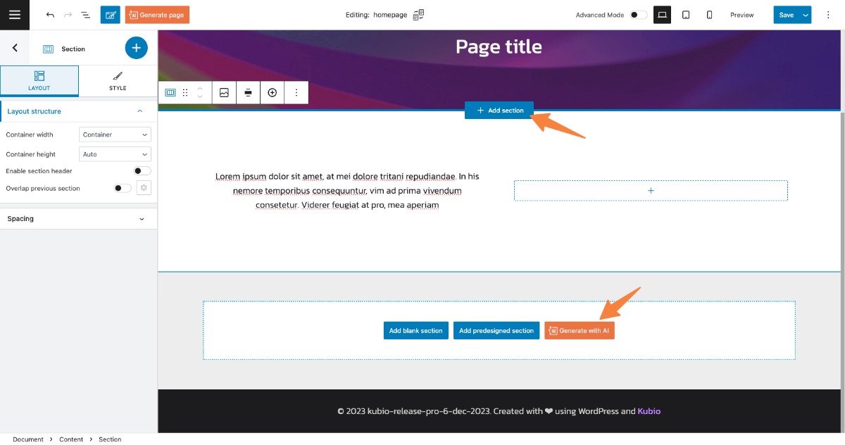 AI Sections | KubioBuilder